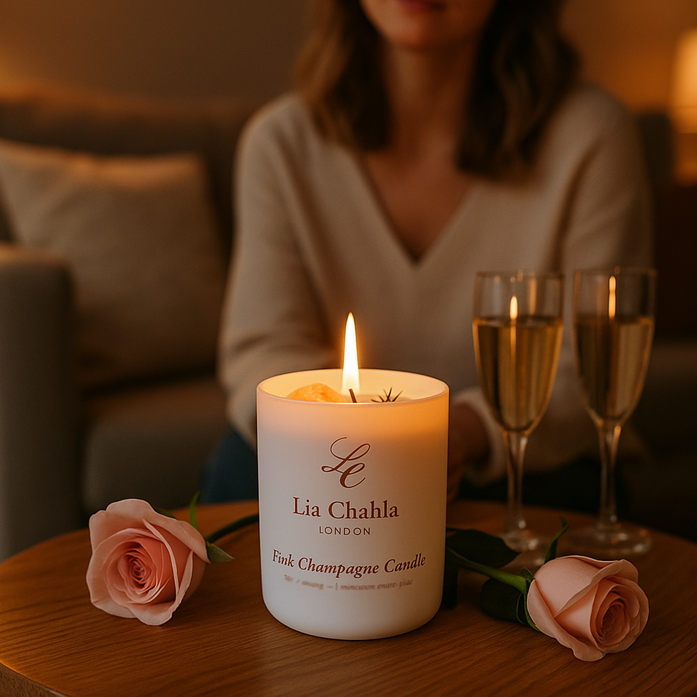 Pink Champagne Candle with Himalayan Salt Crystals ( 60 Hrs) – Lia ...